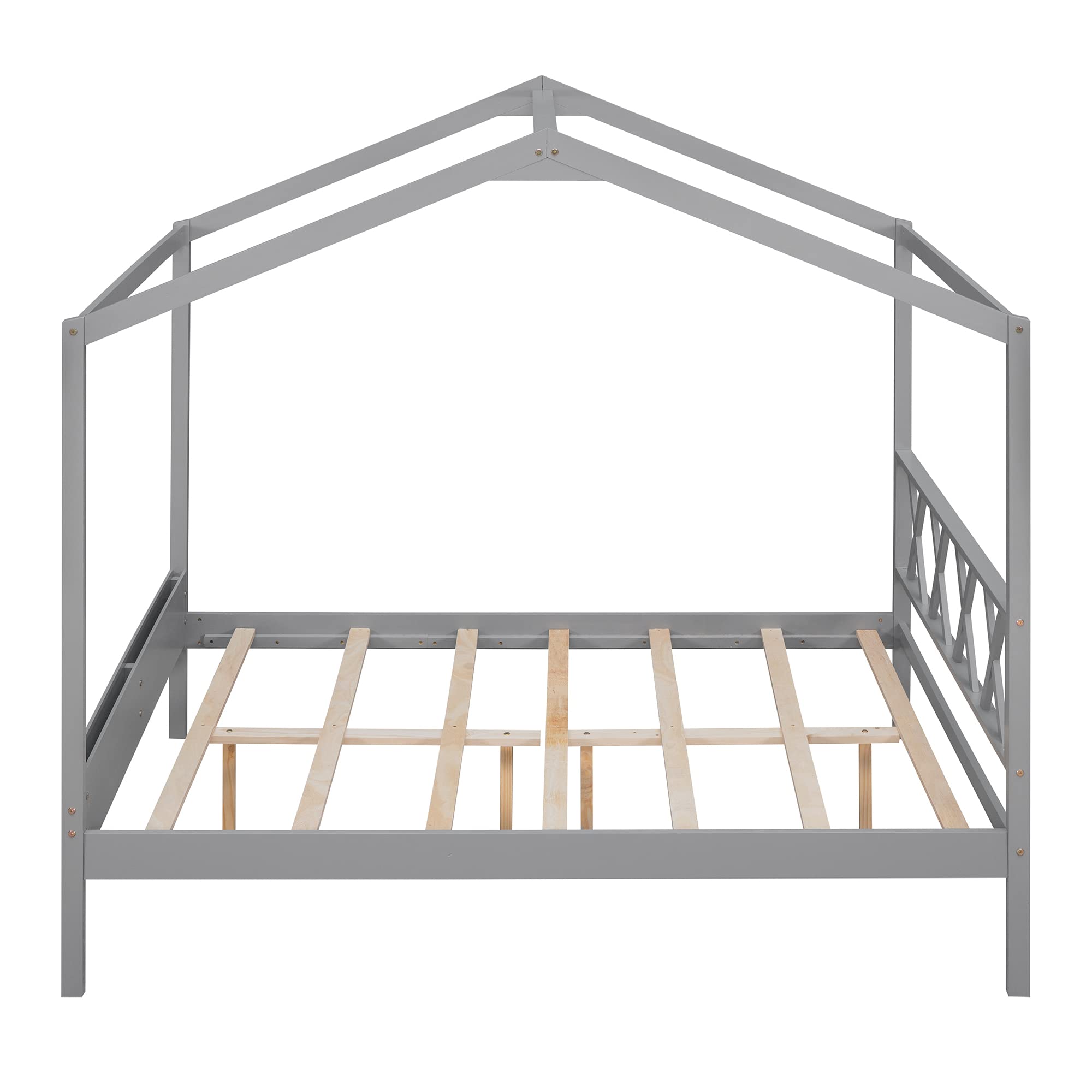 Harper & Bright Designs Full Size House Bed for Kids, Full House Bed Frame with Headboard and Storage Space, Wooden Kids House Bed Full for Girls, Boys,No Box Spring Needed,Grey