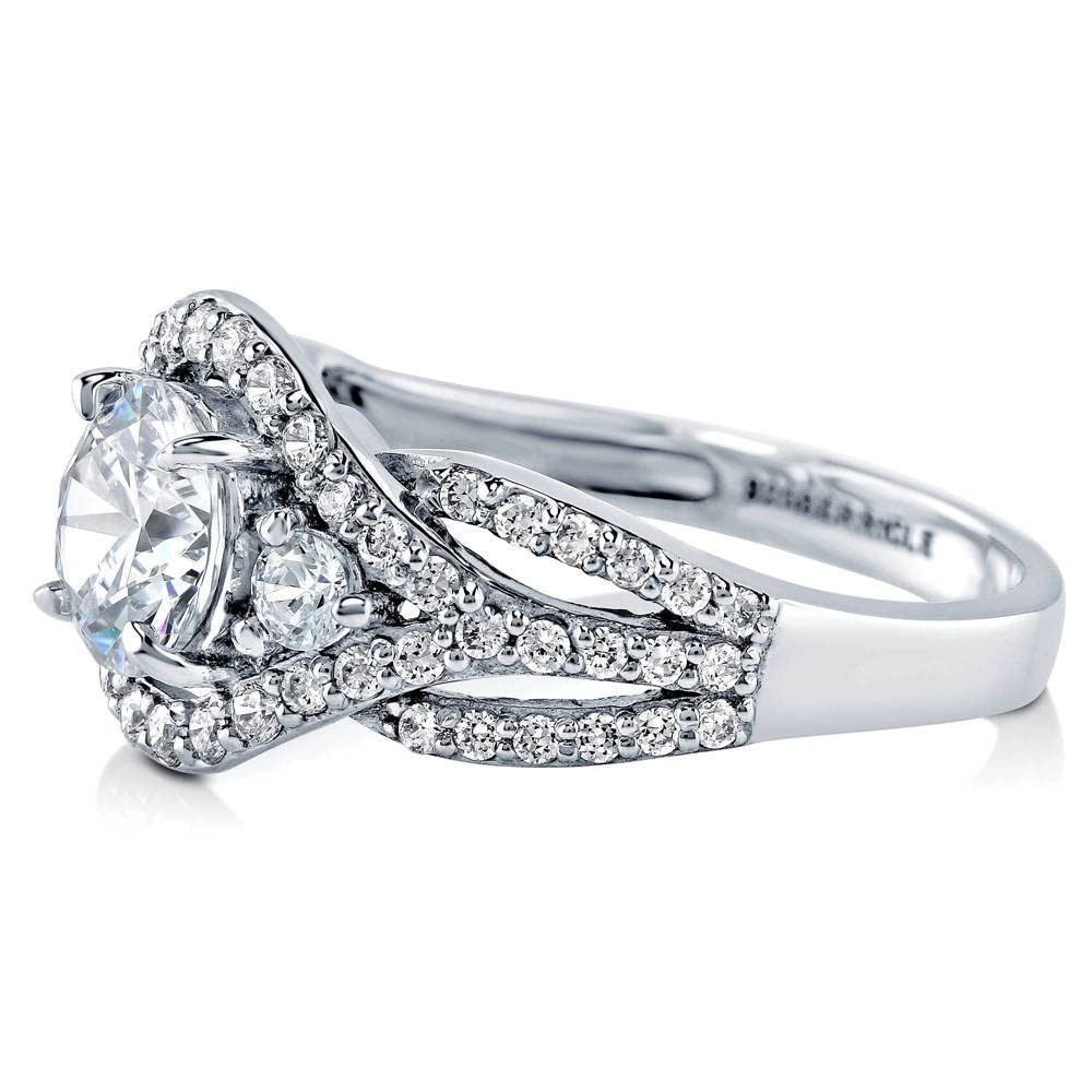 BERRICLE Sterling Silver 3-Stone Wedding Engagement Rings Round Cubic Zirconia CZ Ring for Women, Rhodium Plated Size 8