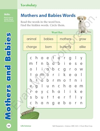 Evan-Moor Skill Sharpeners Science Workbook, Grade 1, Physical, Life, and Earth Science, Songs, Activities, Space, Animals and Eggs, Plants, Habitats, Recycling, Weather, Technology, Homeschool