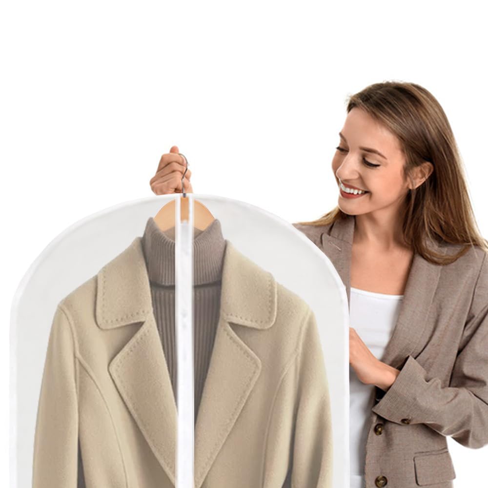 OUPAI Clear Garment Bags For Hanging Clothes, Clothes Covers Protecting Full Zipper Suit Bags PEVA Garment Cover for Closet and Cloth Storage- 24'' x 40'' /6 Pack