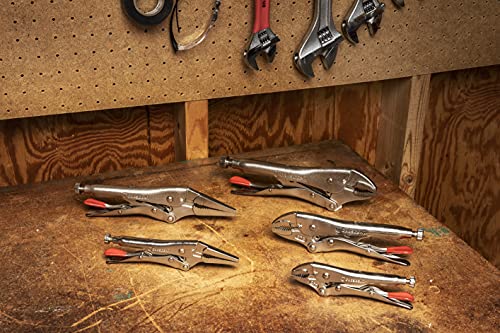 Crescent 5 Piece 5 Inch, 7 Inch & 10 Inch Curved Jaw & 6 Inch & 9 Inch Long Nose Locking Pliers with Wire Cutter - CLP5SETN
