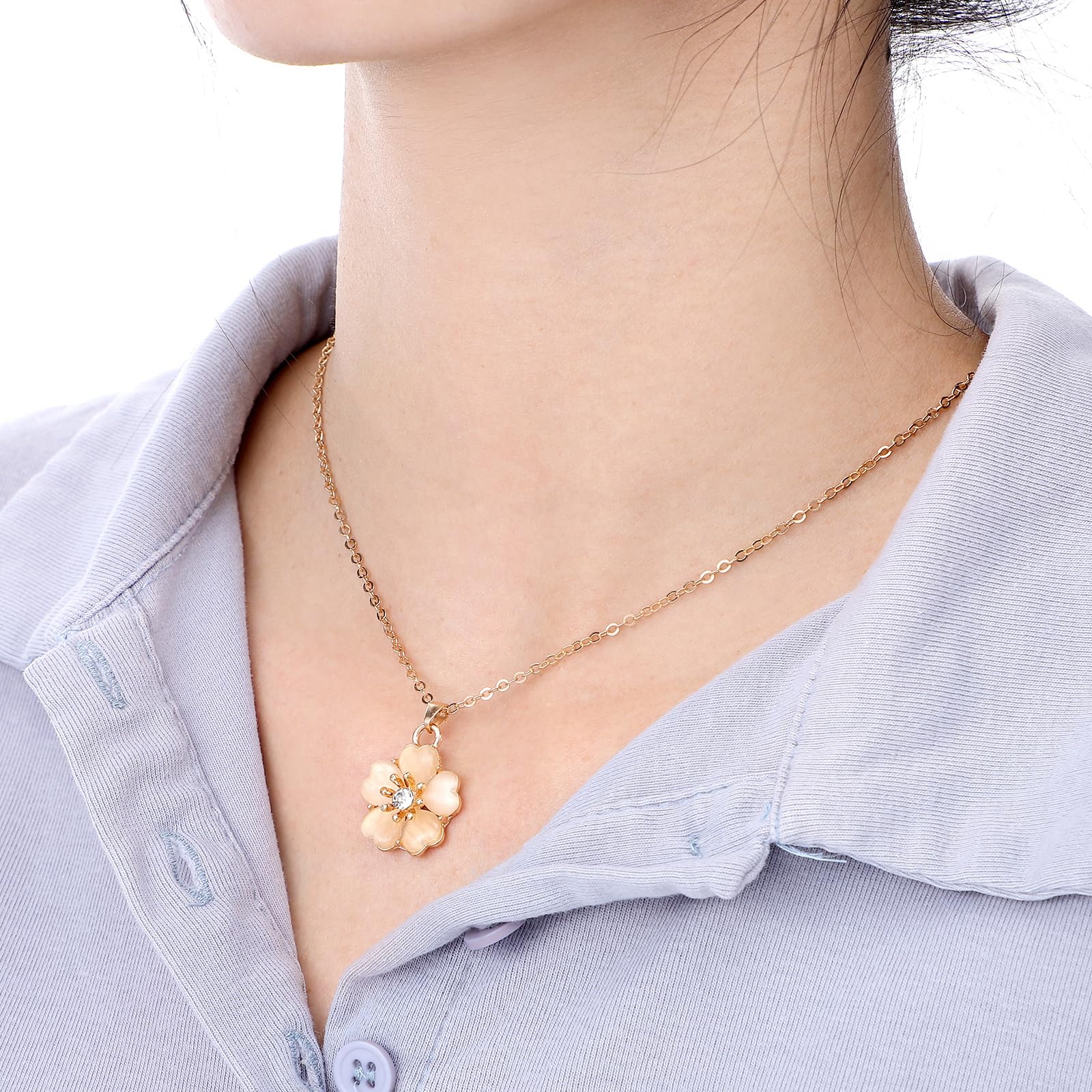 Holibanna Rhinestone Cherry Blossom Branch Pendant Necklace Earrings Stud Set Wedding Jewelry for Women