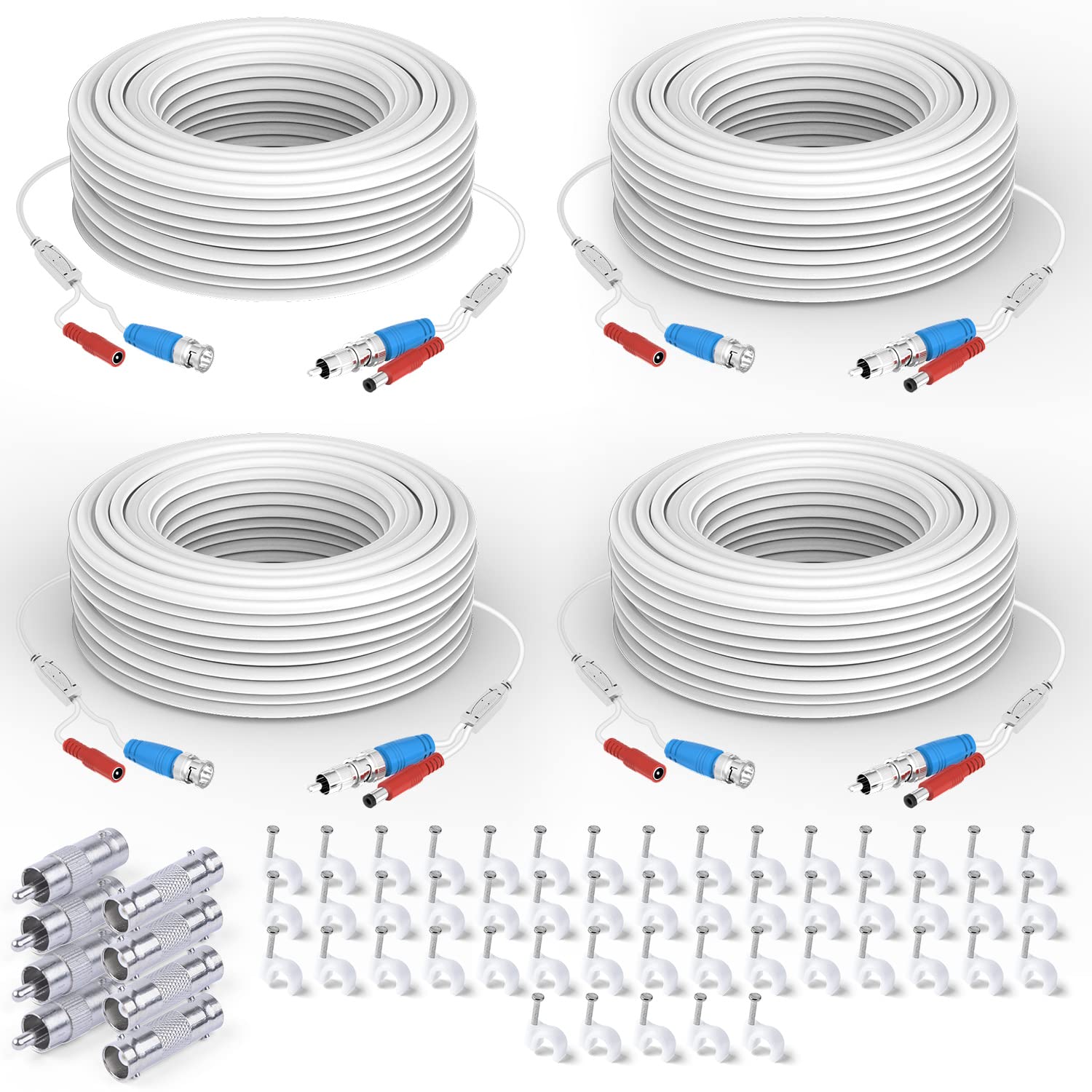 CCTV Cable 100ft Security Camera Extension Cable, All-in-One BNC Video Power Cables, bnc Cable,CCTV Cable,Security Camera Wire,bnc Cable 30m,Camera Wire,Surveillance Camera Cables 4-Pack, White