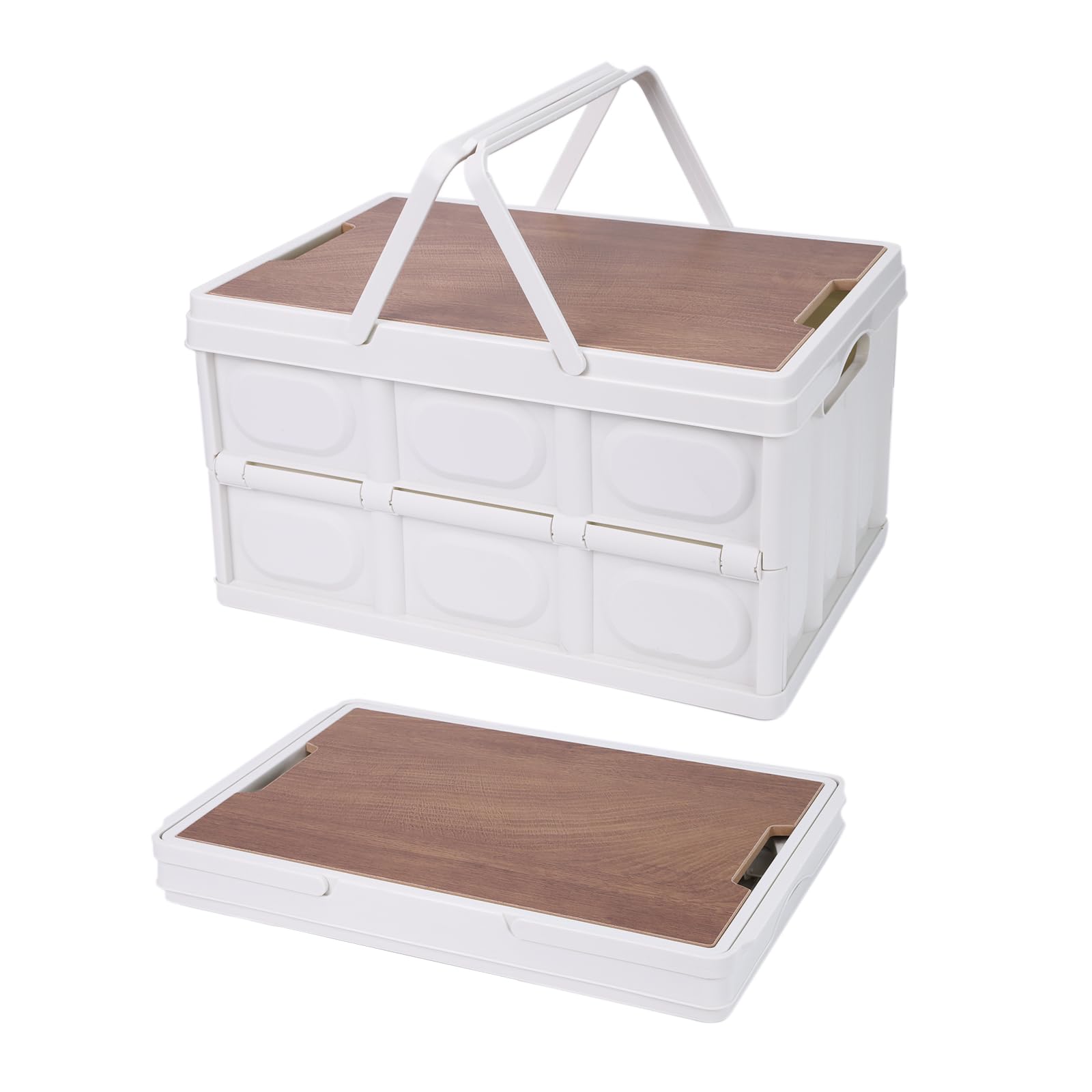 CAIHECAI Camping Storage Box with Lids Collapsible and Stackable with Table Top For Camping,Home,Office,closet,Garage,Totes,Trunk(White)
