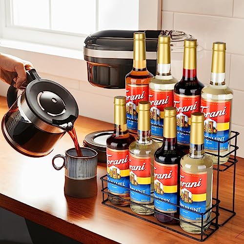 kimilus 8 Bottle Capacity Coffee Syrup Organizer 2 Tier Coffee Syrup Stand Shelf for Coffee Bar Kitchen Small Wine Rack for Bar Family Storage for Syrup Wine Dressing