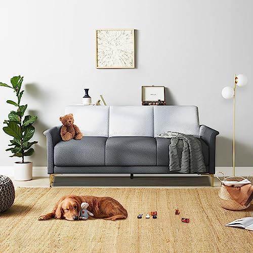 Meeyar Comfortable 3 Seater Sofa Couch, Modern Grey Upholstered Fabric Sofa for Living Room, Comfy Sofas Couches for Office Bedroom Apartment, Metal Sofa Legs, Foldable Tray Arm, 79 Inches