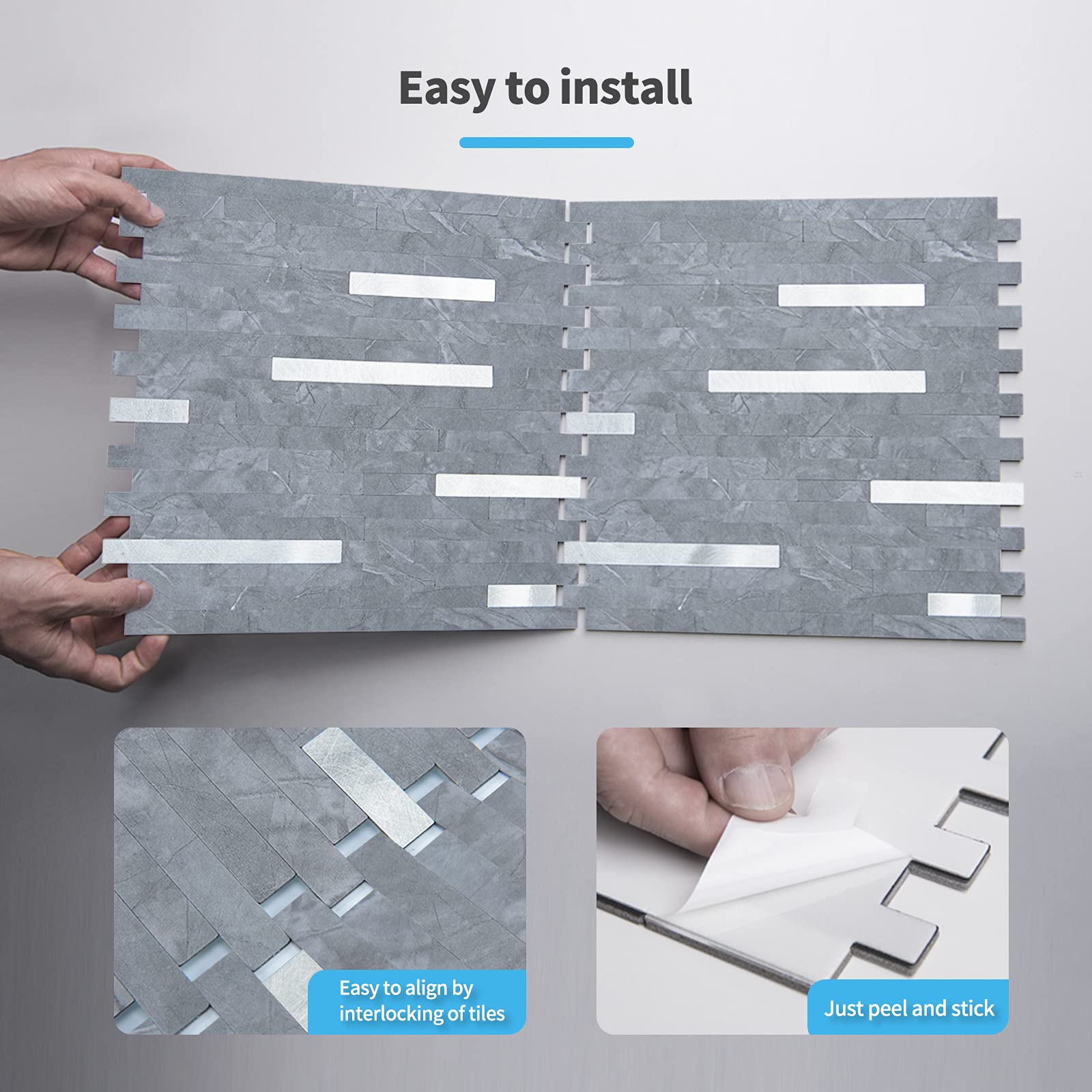 Art3d 10-Sheet Peel and Stick Grey Marble Backsplash Tile for Kitchen Bathroom