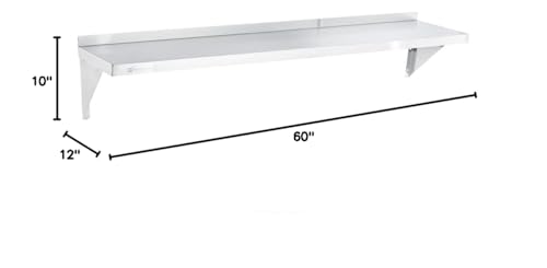 Restaurantware Kitchen Tek 12 x 60 Inch Restaurant Shelf 1 Heavy-Duty Stainless Shelf - 214-lb. Capacity Smooth Edges Stainless Steel 430 Commercial Shelf Easy To Clean Includes 2 Support Brackets