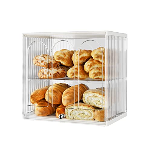 Double Layer Bread Box for Kitchen Countertop, Clear Bread Container, Large Bread Storage, Bread Boxes for Kitchen Counter