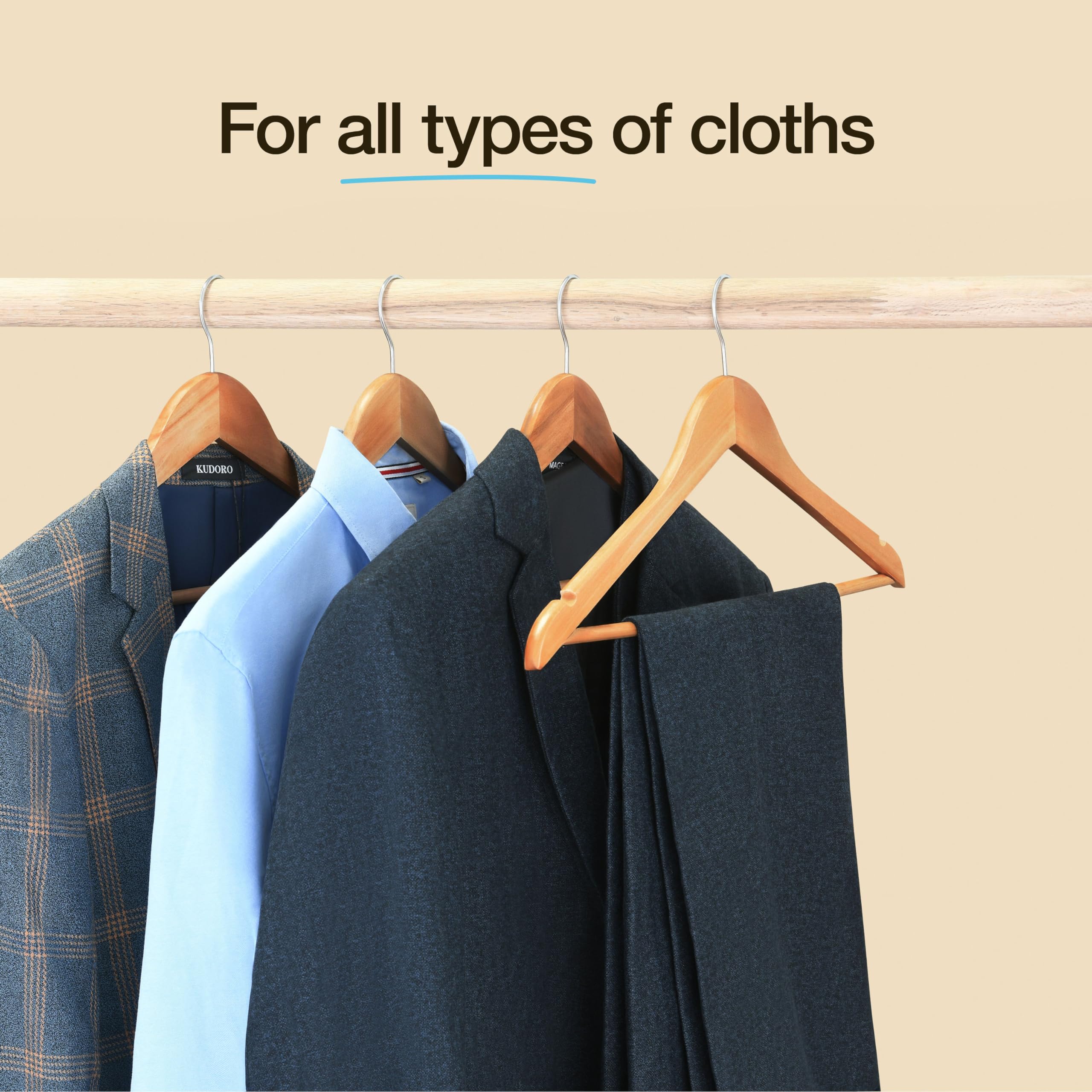 Home It Wooden Hangers 30 Pack - Natural Wood Durable Heavy Duty Coat Hangers Non Slip for Jacket, Shirt, Pants and Suit - Premium Solid Clothes Hangers for Closet with Chrome Swivel Hook