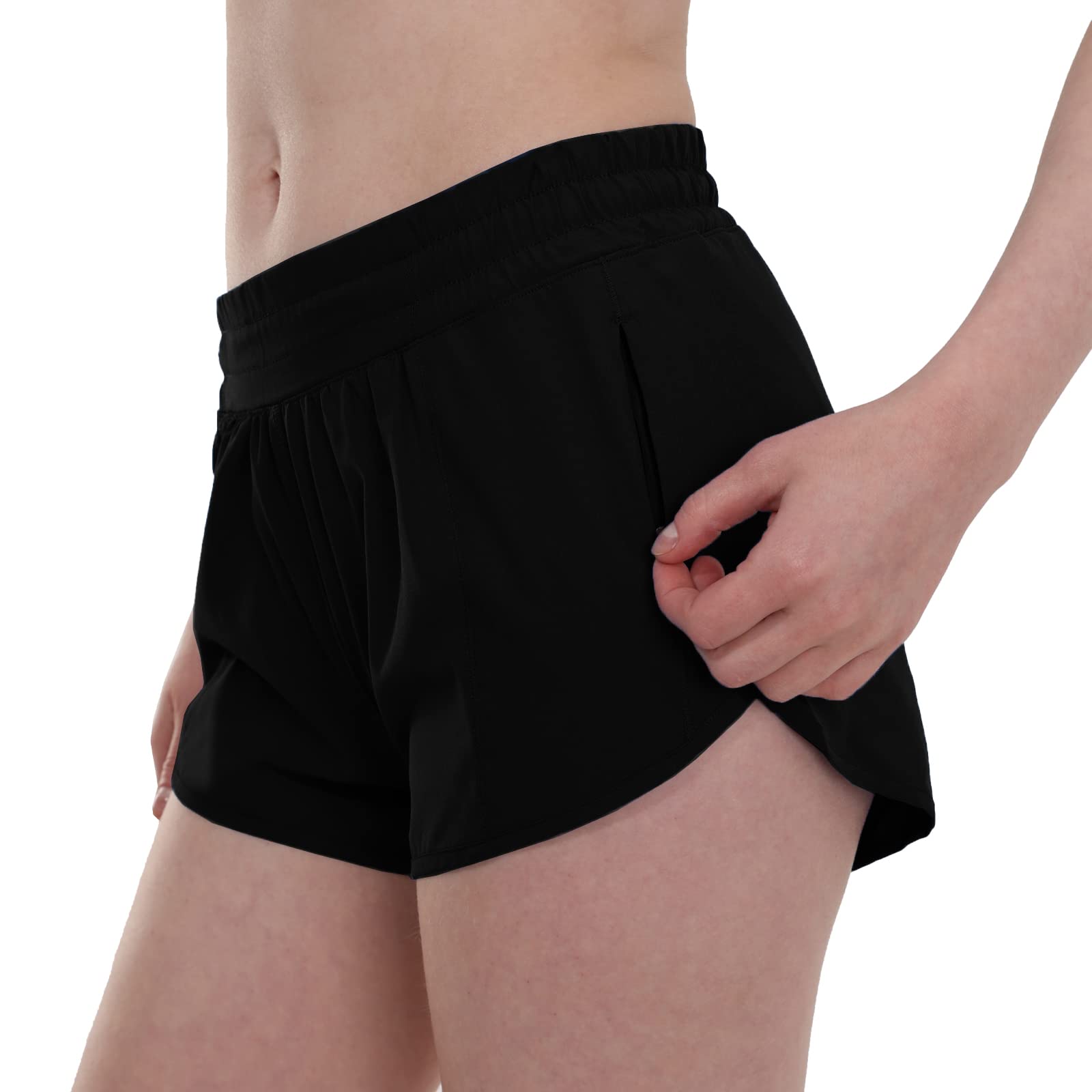 Aurefin Running Shorts for Women,Lightweight Athletic Shorts with Mesh Liner and Zip Pocket Quick Dry Workout Sports Shorts Black/Small