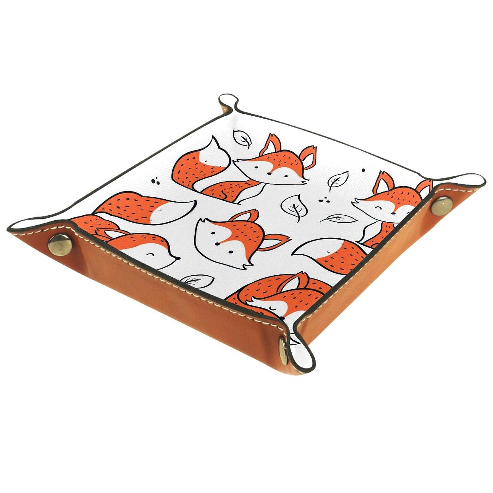 Lagerery Dice Tray Fox Dice Rolling Tray Holder Storage Box for RPG DND Table Games Double Sided Folding Thick PU Leather 16x16cm