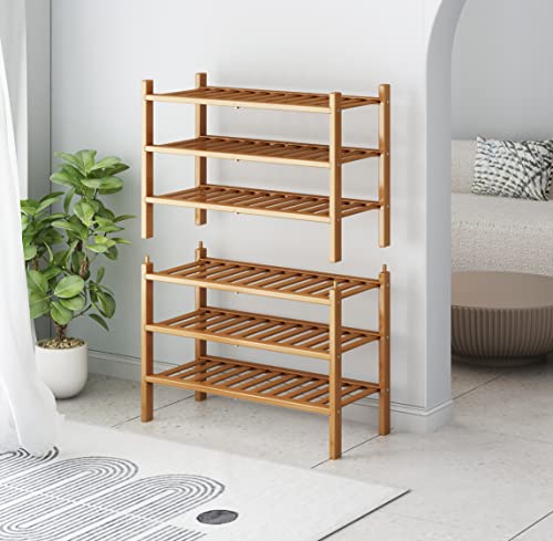 KSKSPE 4-Tier Free Standing Shoe Racks, Stackable | Beautiful | Natural | Functional | Sturdy, Bamboo Shoe Rack For Hallway Closet Living Room Entryway Organizer (4-Tier)