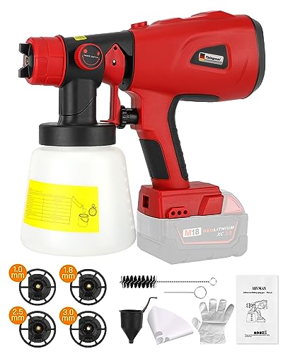 Cordless Paint Sprayer for Milwaukee M18 18v Battery,HVLP Paint Sprayer Gun for Cabinets Cars Walls Furniture House Painting (Tool Only)