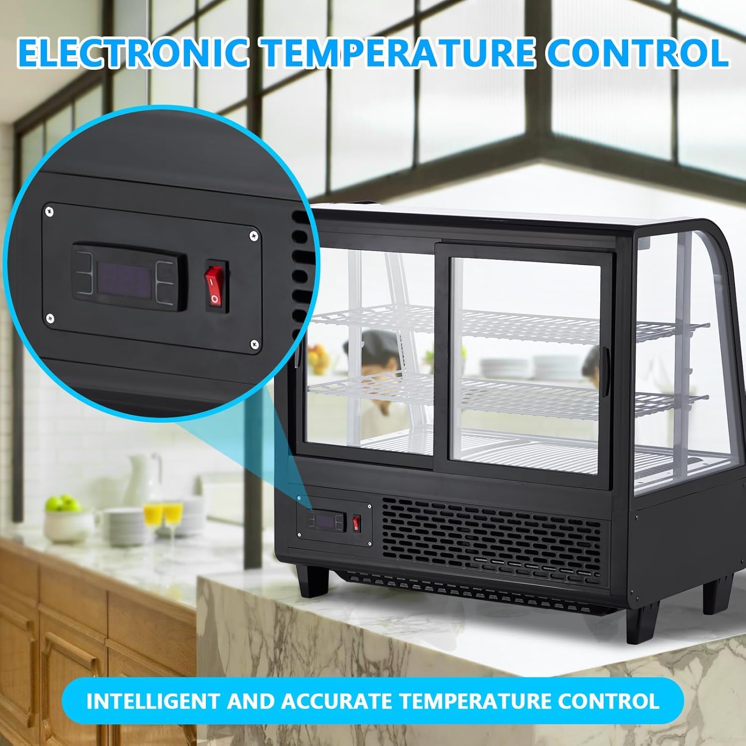 Commercial Fridge Display Refrigerator, 3.6 Cu.Ft./100L Commercial Cake Display Refrigerator, Countertop Refrigerator Display Case with Tempered Glass Door, 2 LED Light and 2 Adjustable Shelves, Black