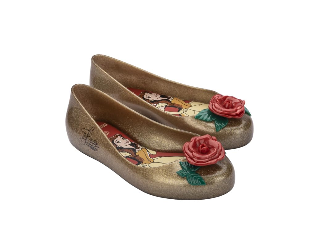 mini melissa Sweet Love + Disney Princess Ballet Flats for Kids, Beauty and The Beast, 3