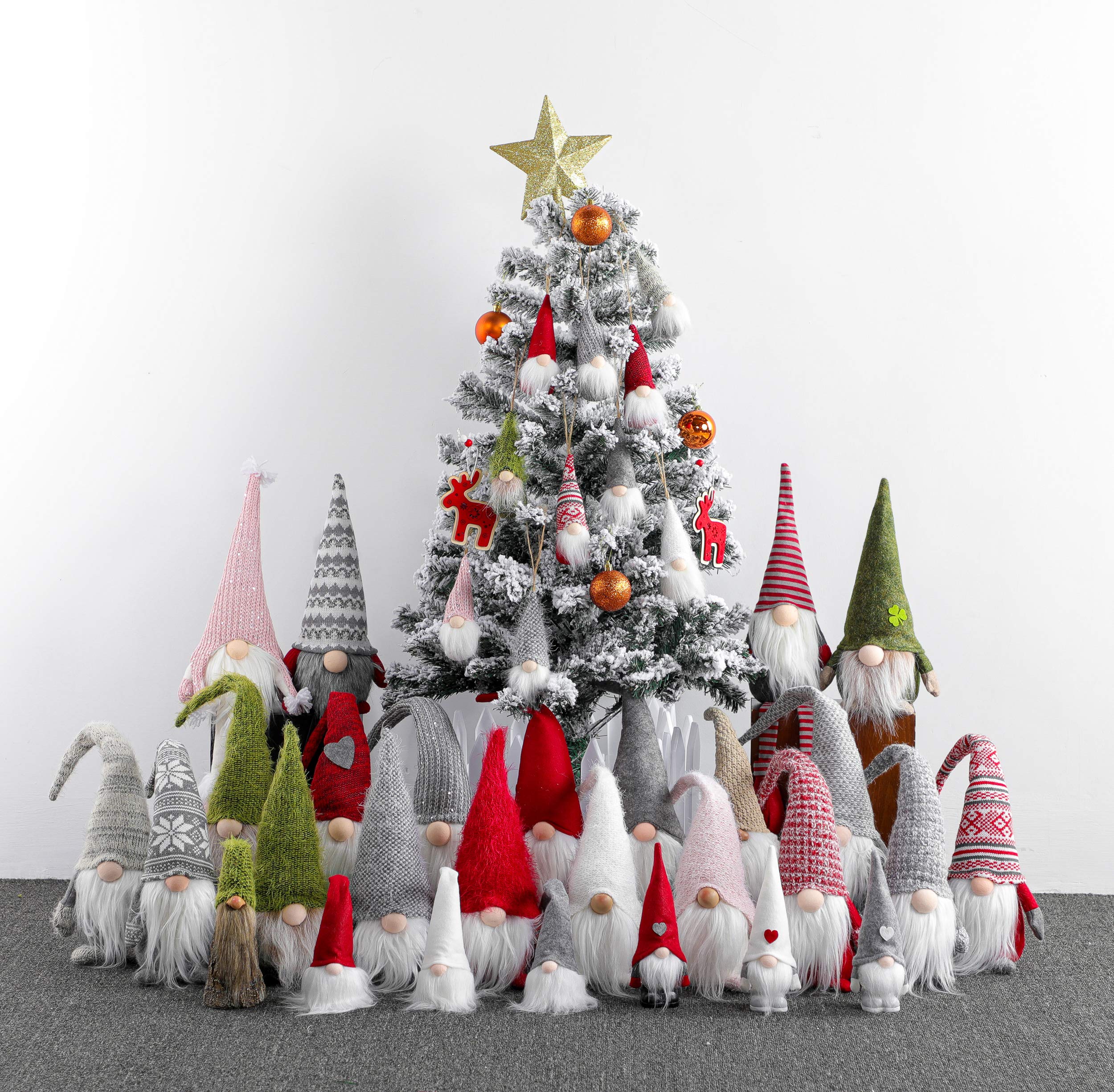 Funoasis Christmas Gnome Gifts Holiday Decoration Birthday Present Handmade Tomte Plush Doll, Home Ornaments Tabletop Santa Figurines 14 Inches (Green)