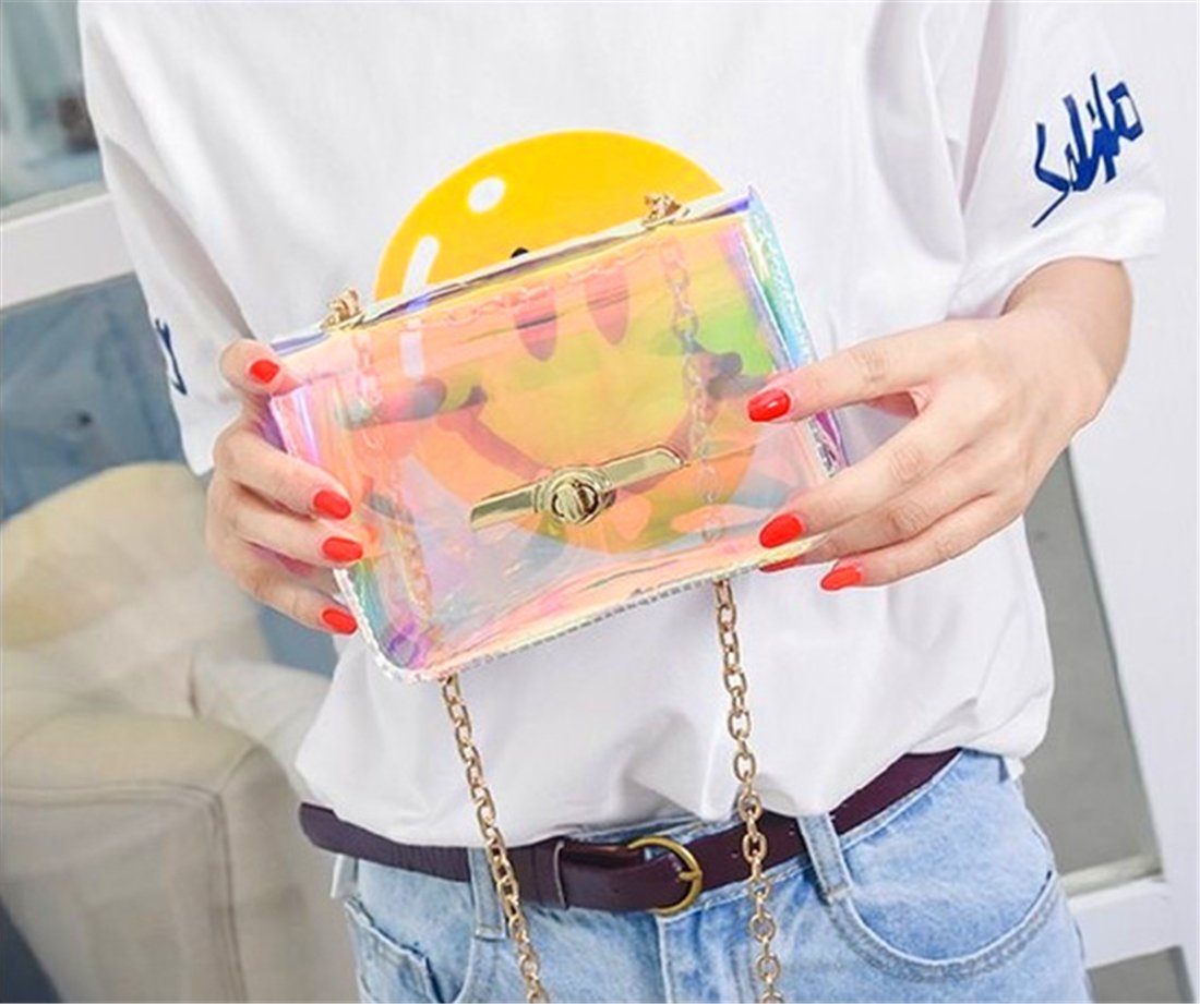 Holographic Message Bags Women's Clear Chain Shoulder Bag Cross Body Bag