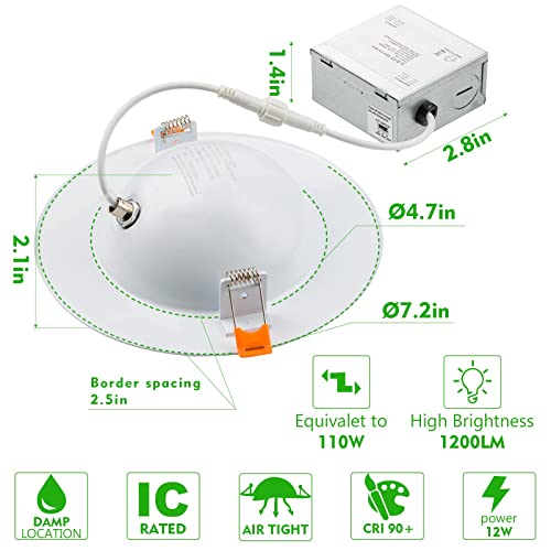bulbeats 6 Inch Gimbal LED Recessed Light and LED Downlight, ๐ ๐ฒ๐๐ฎ๐น LED Recessed Can Light 6inch 3000K/4000K/5000K 140lm/w (high efficency) Dimmable Directional Ceiling Light CRI90-12 Pack ETL