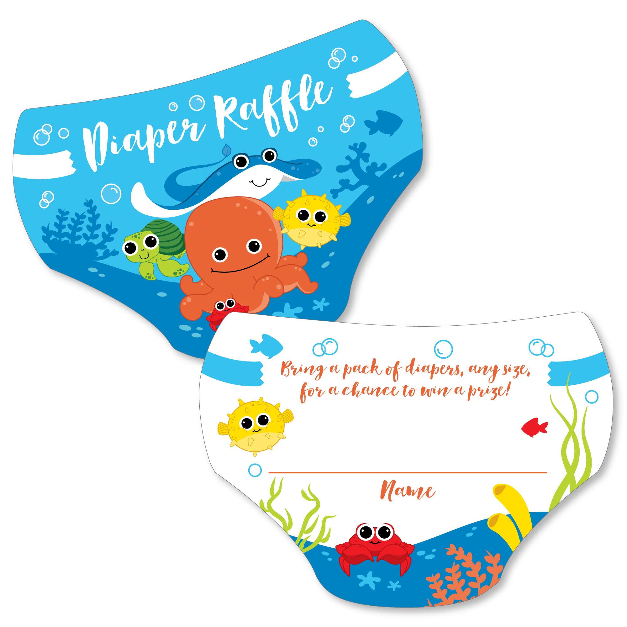 Big Dot of Happiness Under the Sea Critters - Diaper Shaped Raffle Ticket Inserts - Baby Shower Activities - Diaper Raffle Game - Set of 24