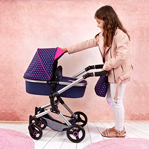 Bayer Design Baby Doll City Vario Pram, Blue Pink with Hearts Unicorn