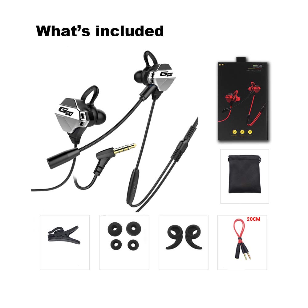 LancaTune Gaming Earbuds with mic in-Ear Gaming Headset with 3.5mm Jack Dual Microphones Design Noise Cancelling for Mobile Gaming, Nintendo Switch, Xbox One, PS4, PS4 Pro, Laptop, PC- Black/Silver