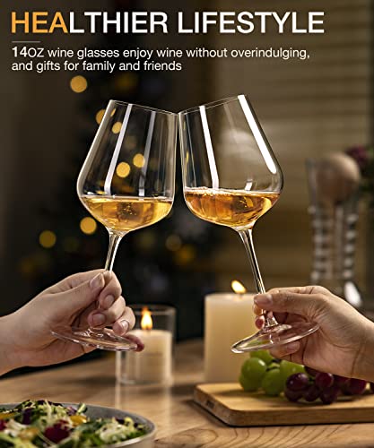 LUNA & MANTHA White Wine Glasses Set of 4, Crystal Wine Glasses 14oz Hand Blown- Modern Wine Glasses with Stem, Perfect for Red & White- Gift Packaging for Daily Use, Wedding Anniversary or Birthday