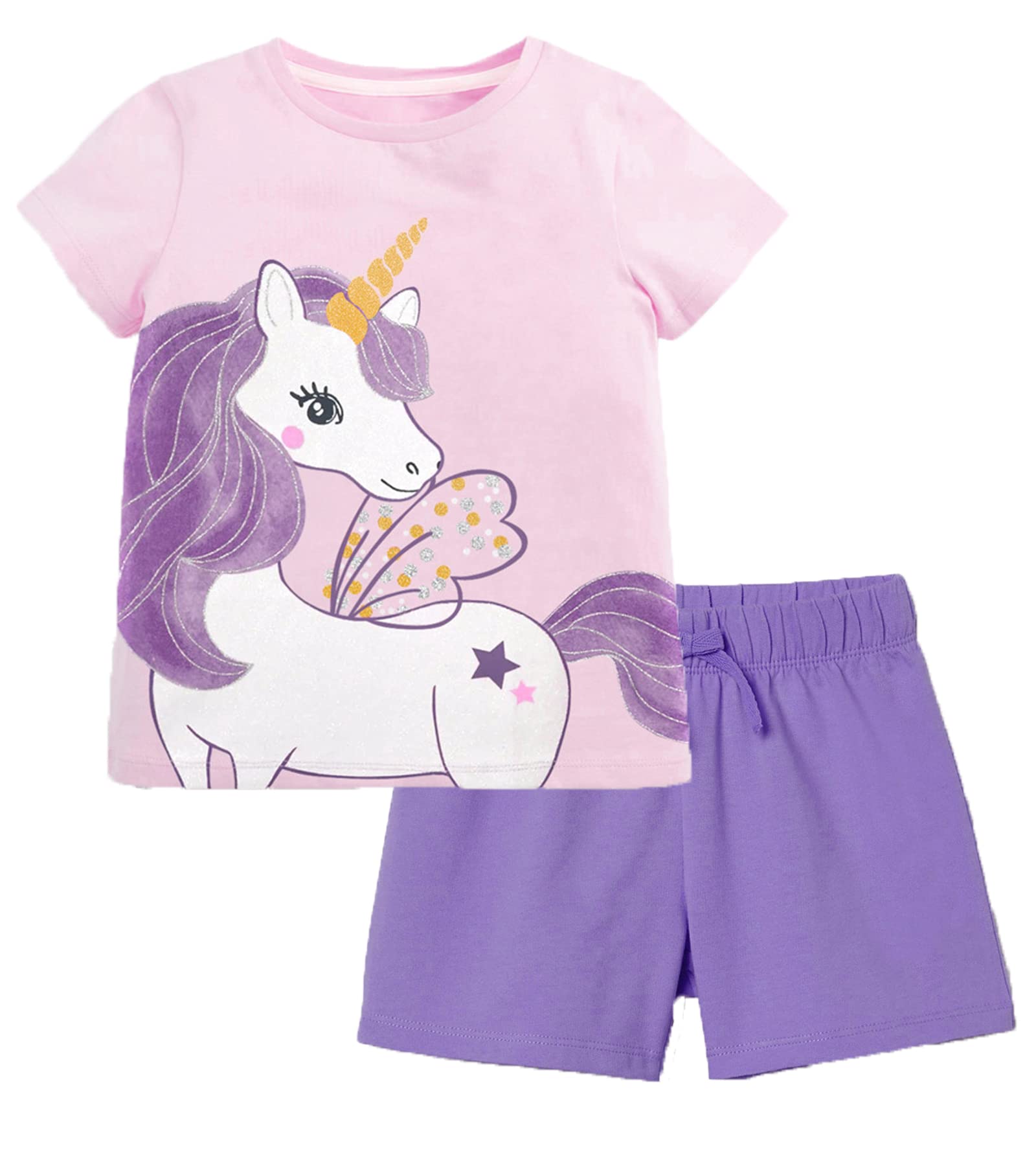 Girls Short Sleeve Tee Shorts Set Kids Tops Pants 2pcs Set Summer Casual Clothing Set 3T