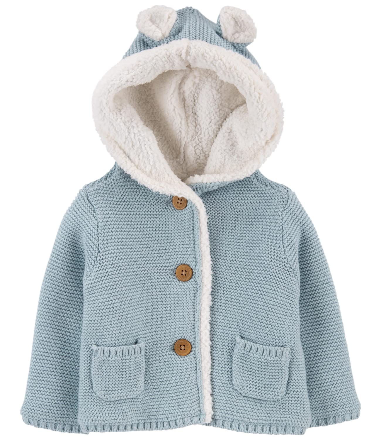 Carter's Unisex Baby Boys and Baby Girls Button Front Hooded Sherpa-Lined Cardigan Jacket (Blue, 9 Months)