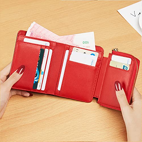 LAORENTOU Vegan Leather Small Wallet for Women PVC Brown Checkered Purse Wallets for Women Mini Trifold Zipper Pocket Wallets Cute (01 Brown)