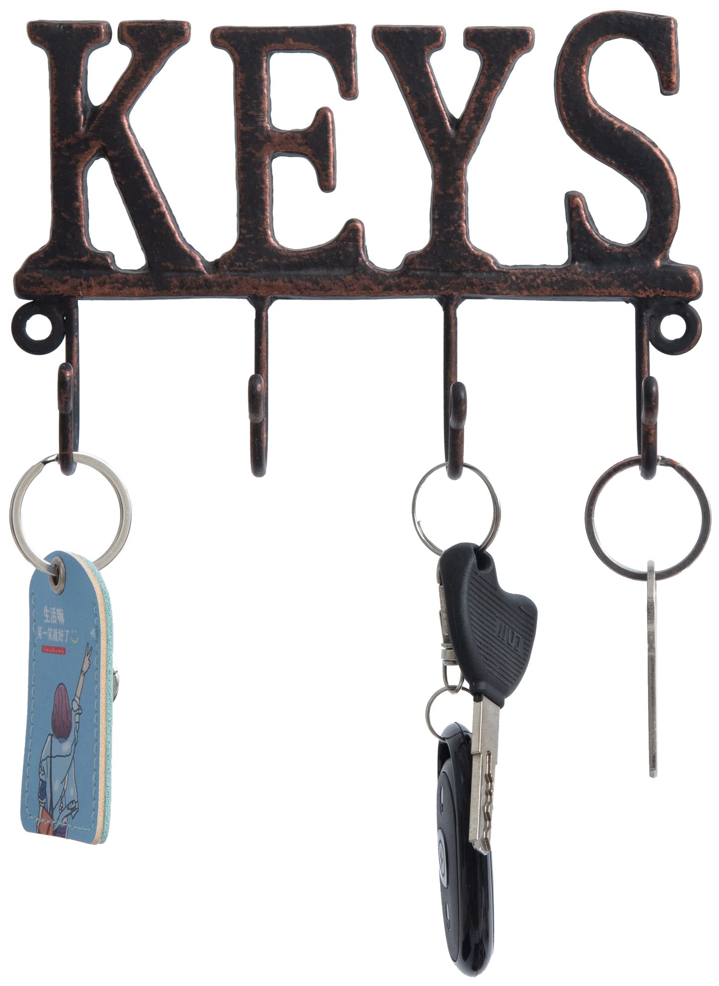FairyCity Keys Holder for Wall Metal Vintage Keys Hook- 6.5" x 4.3" Home Decor Key Hanger Decorative with 4 Hooks,Bronze