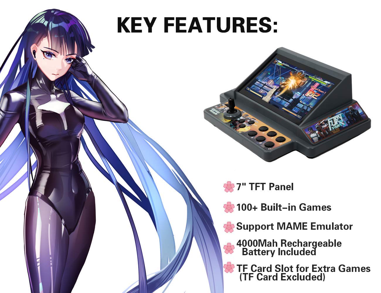 Laptop Arcade Player Counter-top Game Console Retro Home Arcade Mini Arcade Machine 100+ Built-in MAME Arcade Games 7” HD Screen TF Card Supported Favorite for Kids and Adults