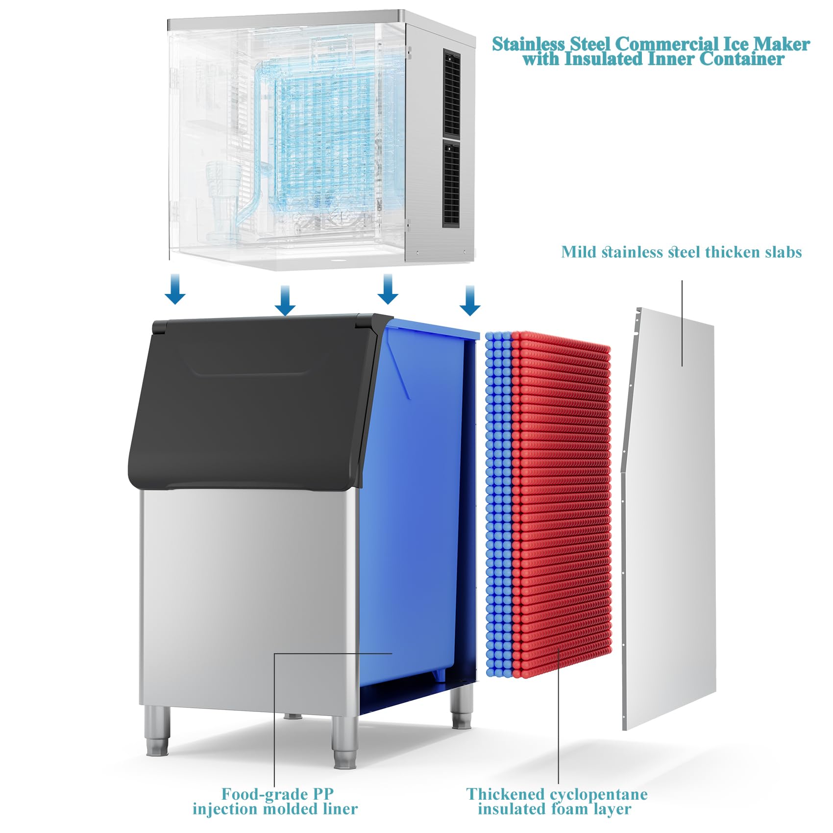 Commercial Ice Maker 400Lbs/24H Commercial Ice Machine with 400LBS Large Storage Bin for Business Cafe Bar 3-Year-Warranty (400Lbs/24H)