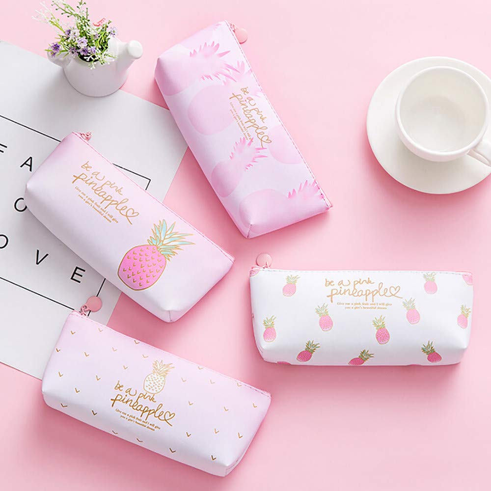 IEasⓄn Office & Stationery, Pink Pineapple Cartoon Pattern Pencil Case Cosmetic Bag Makeup Pouch Pencils Box IE-NN2304 (Pink -B)