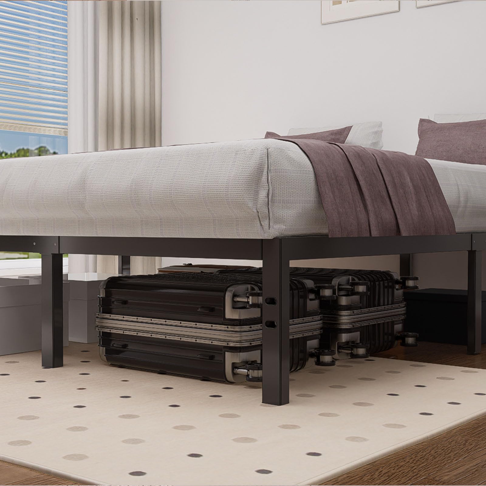 AUTSTA Queen Bed Frame Easy Assembly, Bed Frame Queen Size No Box Spring Needed, Heavy Duty Metal Platform Bed Frame with Plenty of Room for Storage