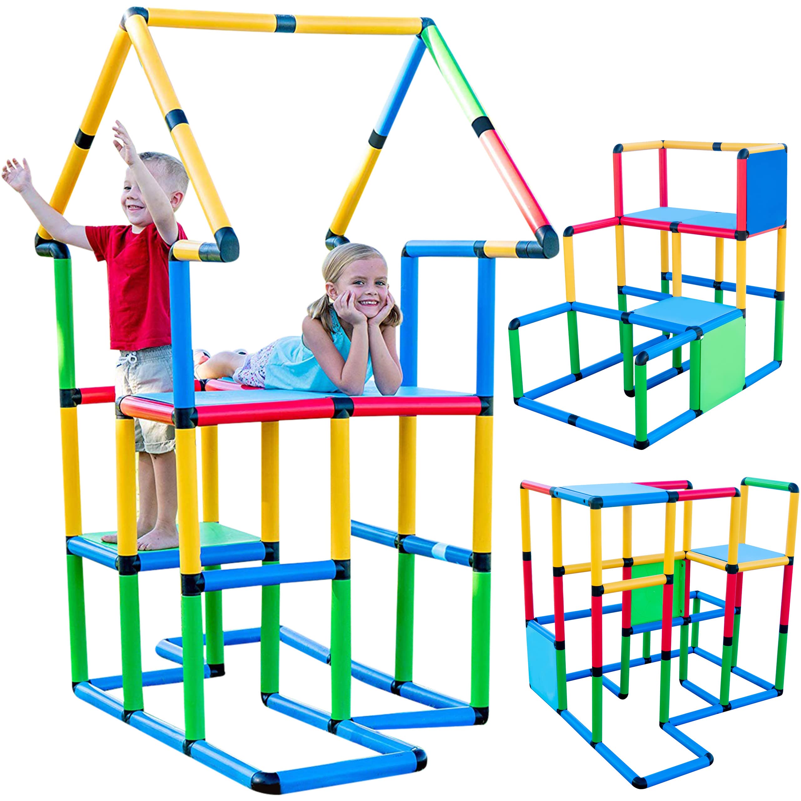 Funphix Kid's Playground Slide Set - Montessori Jungle Gym - STEM Buildable Climbing Toys for Toddlers 2-12 - Indoor & Outdoor Playhouse, 296 Pieces Deluxe Set