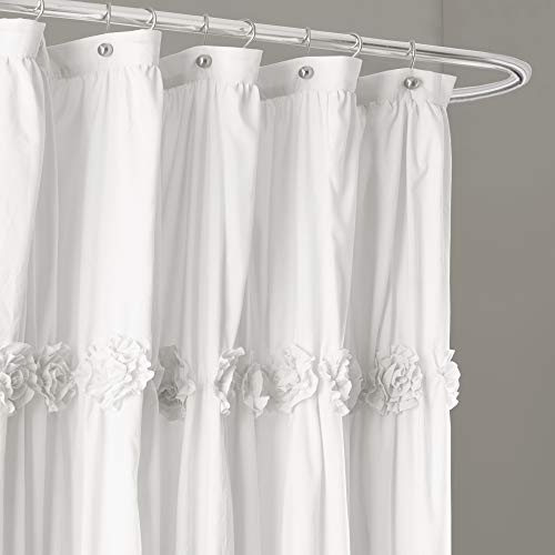 Lush Decor Darla Ruched Floral Bathroom Shower Curtain, 72β x 72β, White