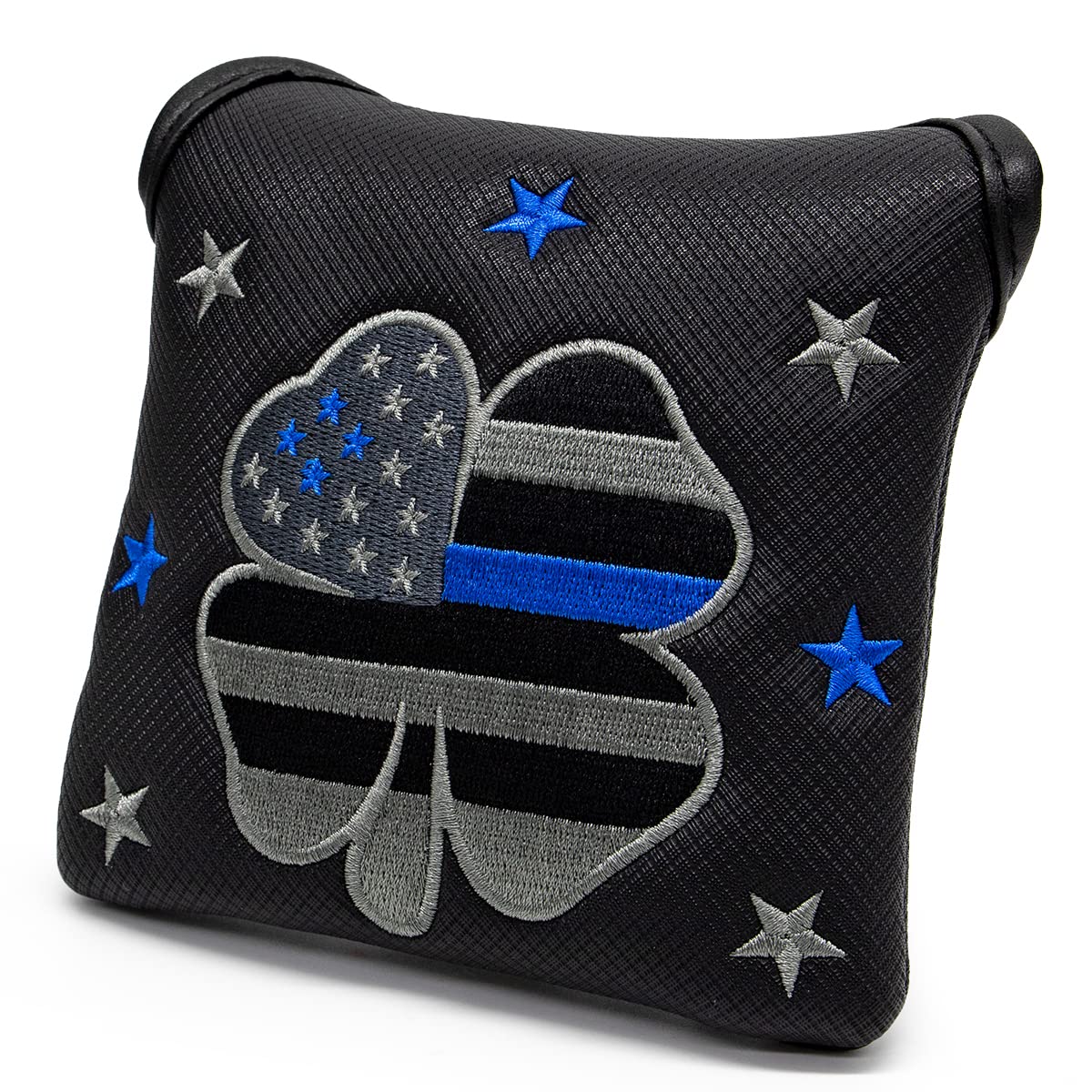 Barudan Golf Square Mallet Putter Cover Headcover Magnetic - Premium Leather Golf Putter Head Cover with Clover USA Embroidery