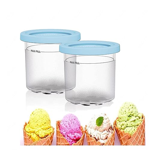 EVANEM 2/4/6PCS Creami Deluxe Pints, for Creami Ninja Ice Cream,16 OZ Pint Ice Cream Containers Safe and Leak Proof Compatible with NC299AMZ,NC300s Series Ice Cream Makers,Blue-2PCS