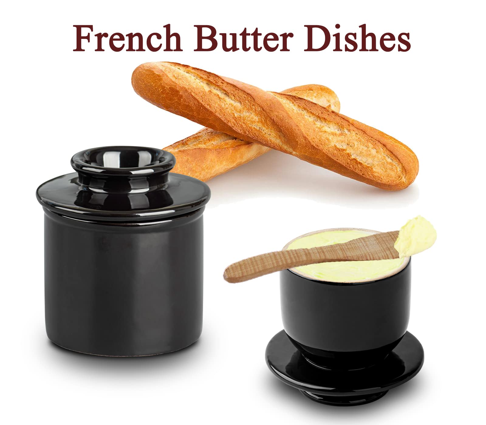 Black Butter Crock With Water Line French Butter Dish Large Butter Keeper Porcelain Butter Cup Campana De Mantequilla