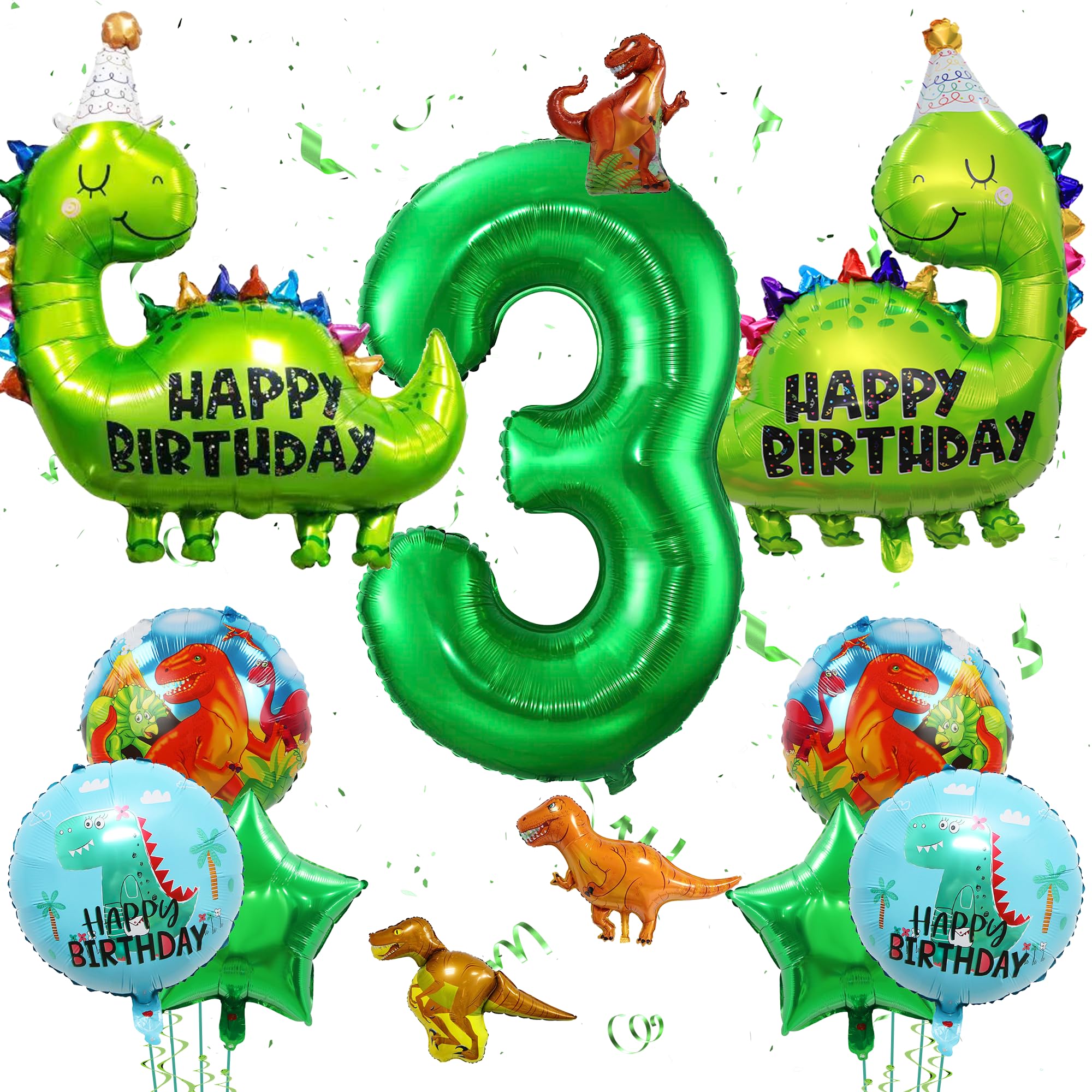 Dinosaur Birthday Decorations for Boys - 17 Pieces Jungle Party Decoration Balloons Include Pentagram Balloons Dinosaur Shape Balloons for 3 Years Old Dino Themed Birthday Party Supplies