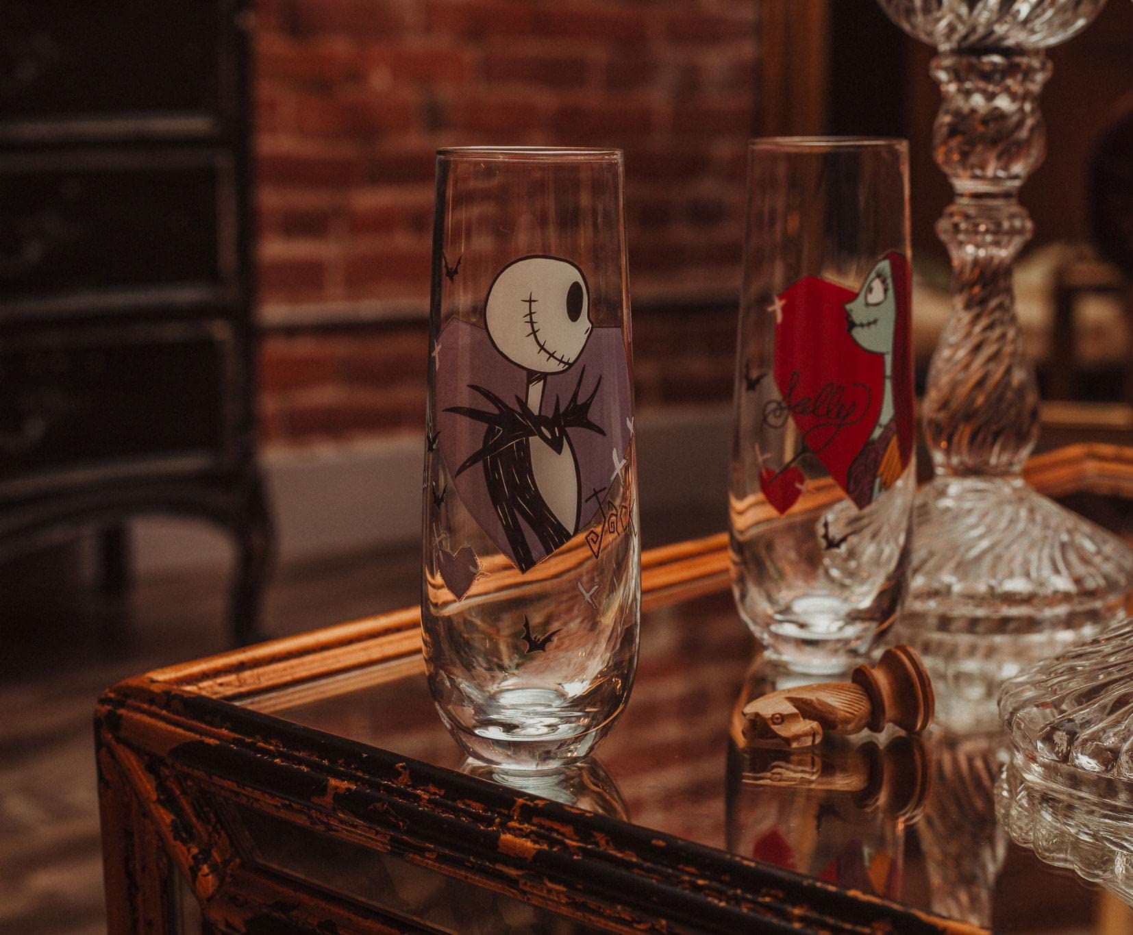Disney The Nightmare Before Christmas Jack and Sally 9-Ounce Stemless Fluted Glassware, Set of 2 | Toasting Champagne Glass Cups For Wine, Mimosas, Cocktails | Home Bar & Kitchen Essentials