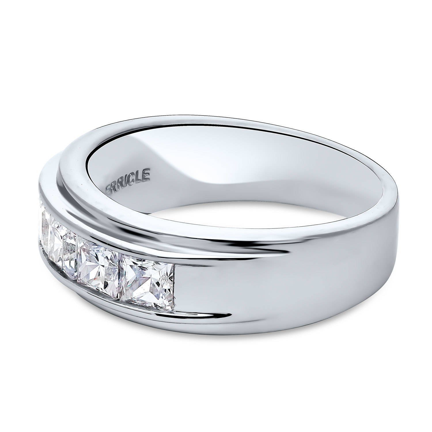 BERRICLE Sterling Silver 5-Stone Wedding Rings Channel Set Princess Cut Cubic Zirconia CZ Half Eternity Ring for Unisex, Rhodium Plated Size 10