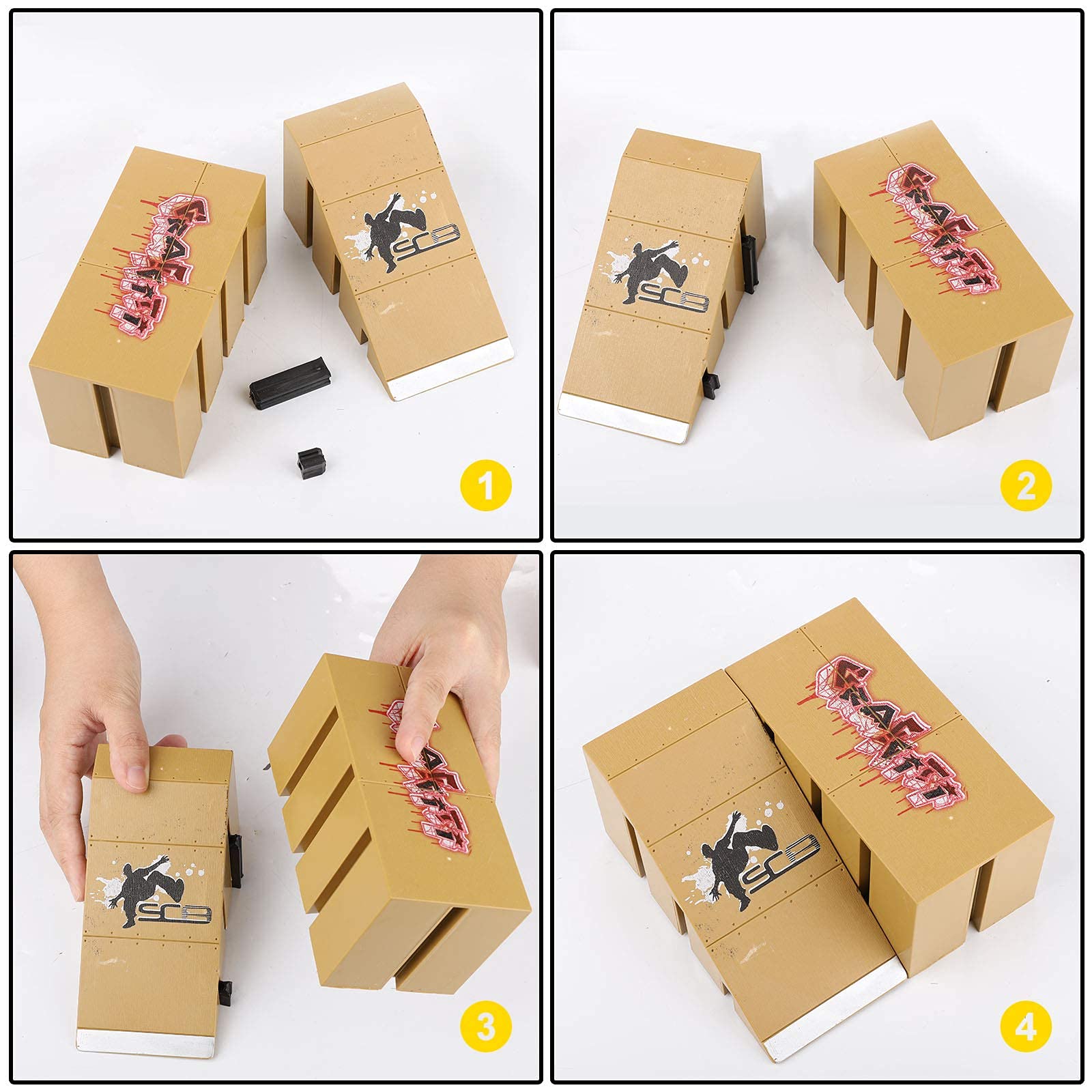 HOMETALL Fingerboard Skatepark Set 5Pcs with 13Pcs Mini Finger Toy Set Including Finger Skateboards, Finger Bike, Fingerboard Skate Park Skateboard Ramps Rail Pack for Kids Gift