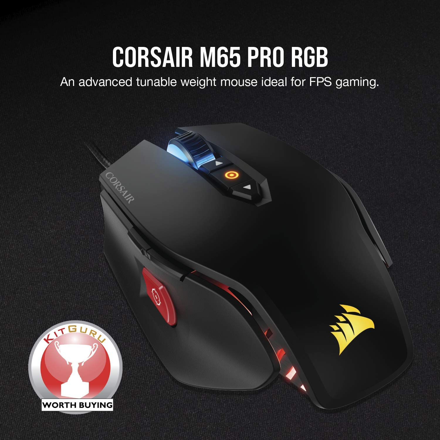 CORSAIR M65 Pro RGB - FPS Gaming Mouse - 12,000 DPI Optical Sensor - Adjustable DPI Sniper Button - Tunable Weights - Black (CH-9300011-NA)