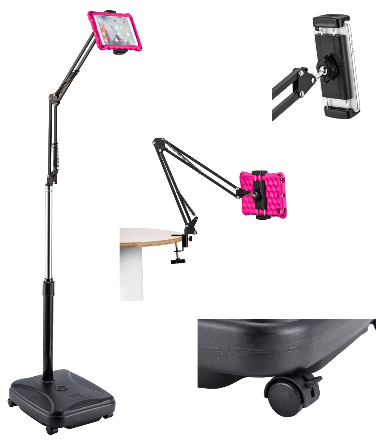 Cell Phone Tablet Stand for Desktop and Floor with Wheels, Height-Adjustable,Compatible with Nintendo Switch, IPad,IpadMini/Air, iPhone, Samsung Tab, Surface,Cell Phones