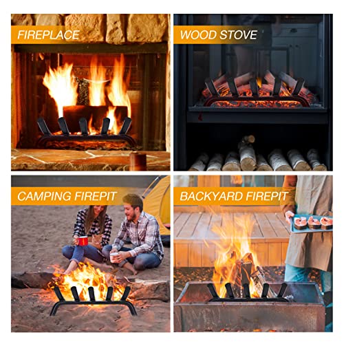 Fireplace Grate 14 Inch Solid Round Steel 3/4" Bar -Heavy Duty Wrought Cast Iron Indoor Outdoor Firewood Stove Log Holder Rack Wood Burning Fireplace Accessories, Camping, Chimney, Hearth Tools
