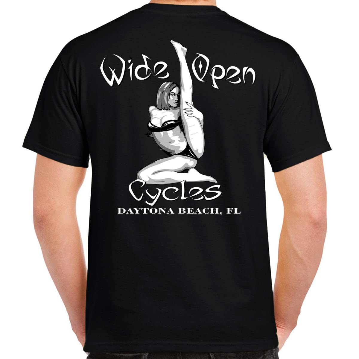 Biker Life Clothing Wide Open Cycles Leg Up T-Shirt Black / 2XL / Tall