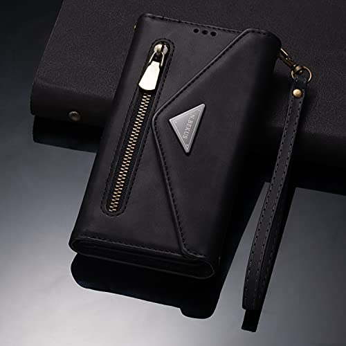Crossbody Case for iPhone 13 Pro Max Phone Case Wallet Purse with Lanyard Strap Credit Card Holder 6.7'', PU Leather Protective Handbag Zipper Women Girl (Black)