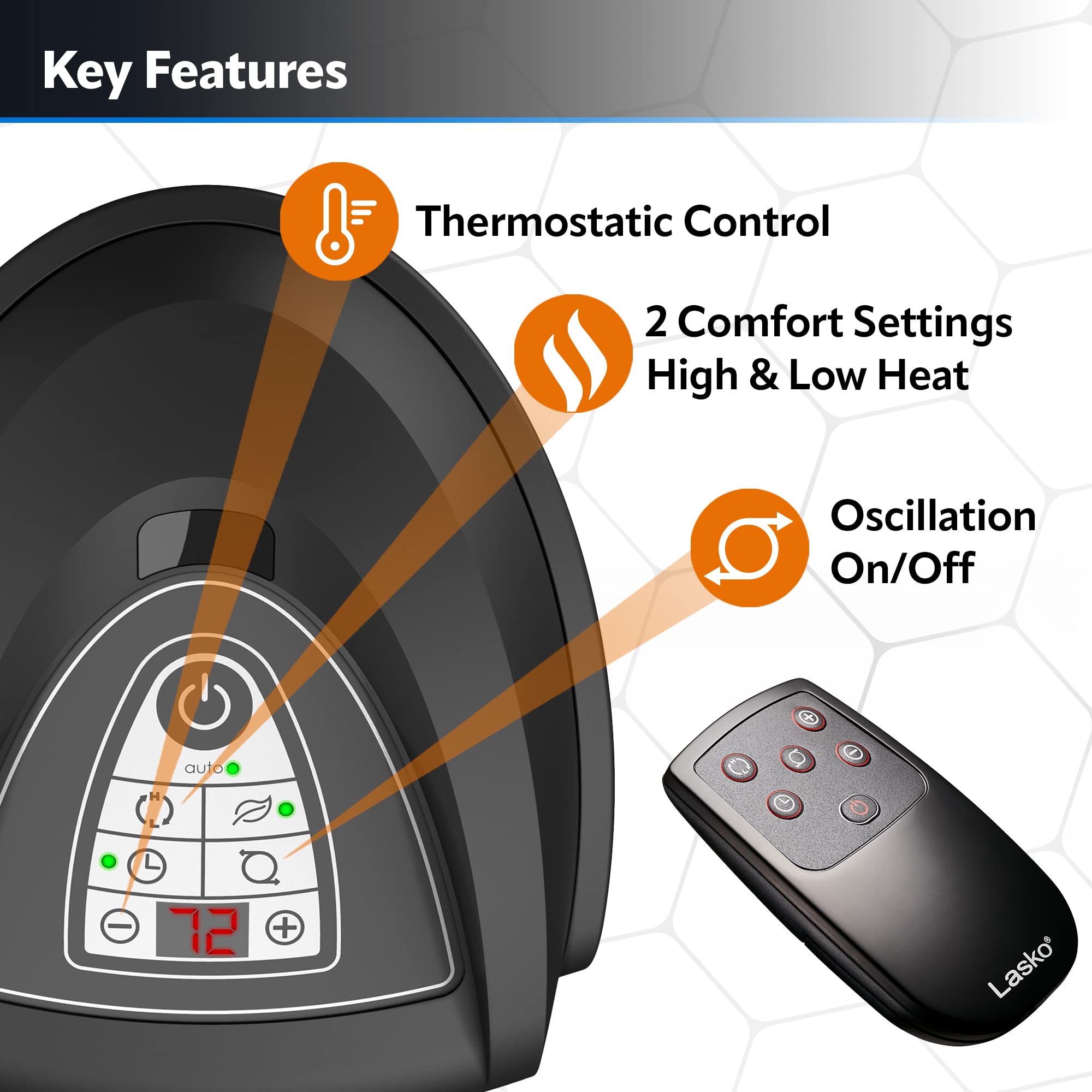 Lasko Portable Oscillating Indoor Electric Ceramic Tower Space Heater with Tip-Over Safety Switch, Overheat Protection, Timer and Remote Control, Safe for Home, 22.5 Inches,1500W, 751321, Black